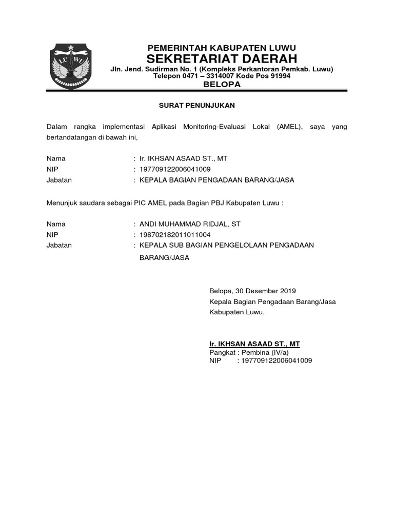 Surat Penunjukan Pic Amel | PDF