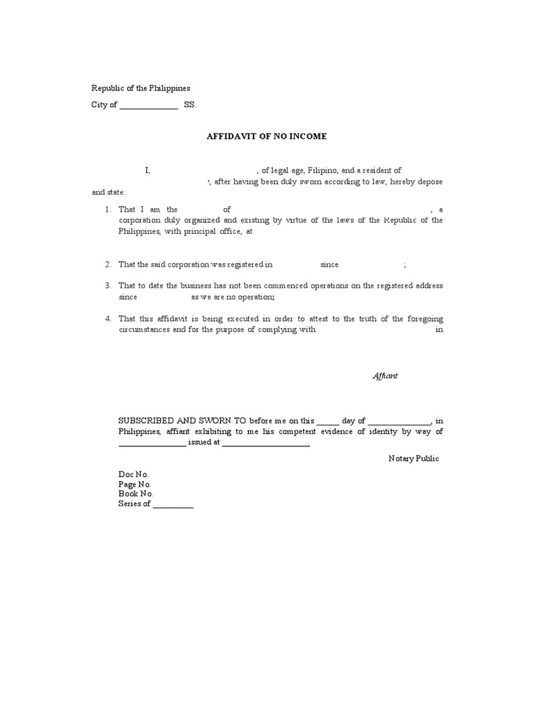 Affidavit of No Income PDF | PDF