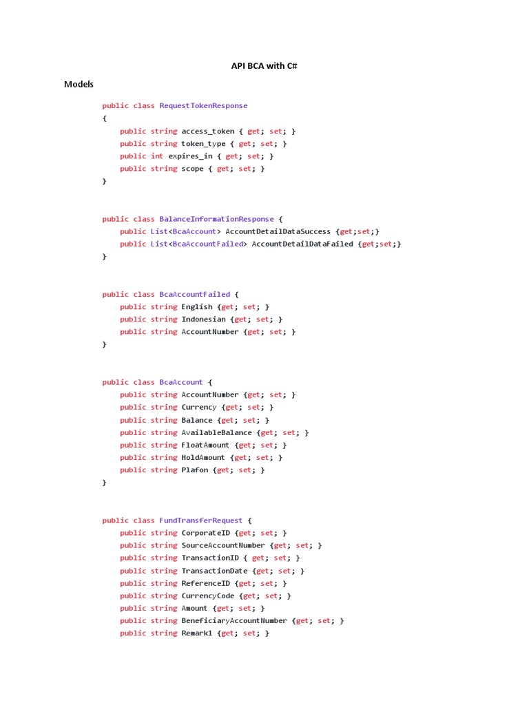 API BCA With CSharp - Model | PDF | Object Oriented Programming | Business