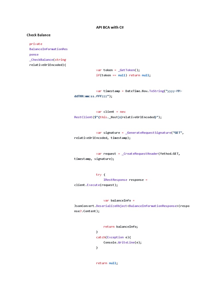 API BCA With CSharp - Check Balance | PDF
