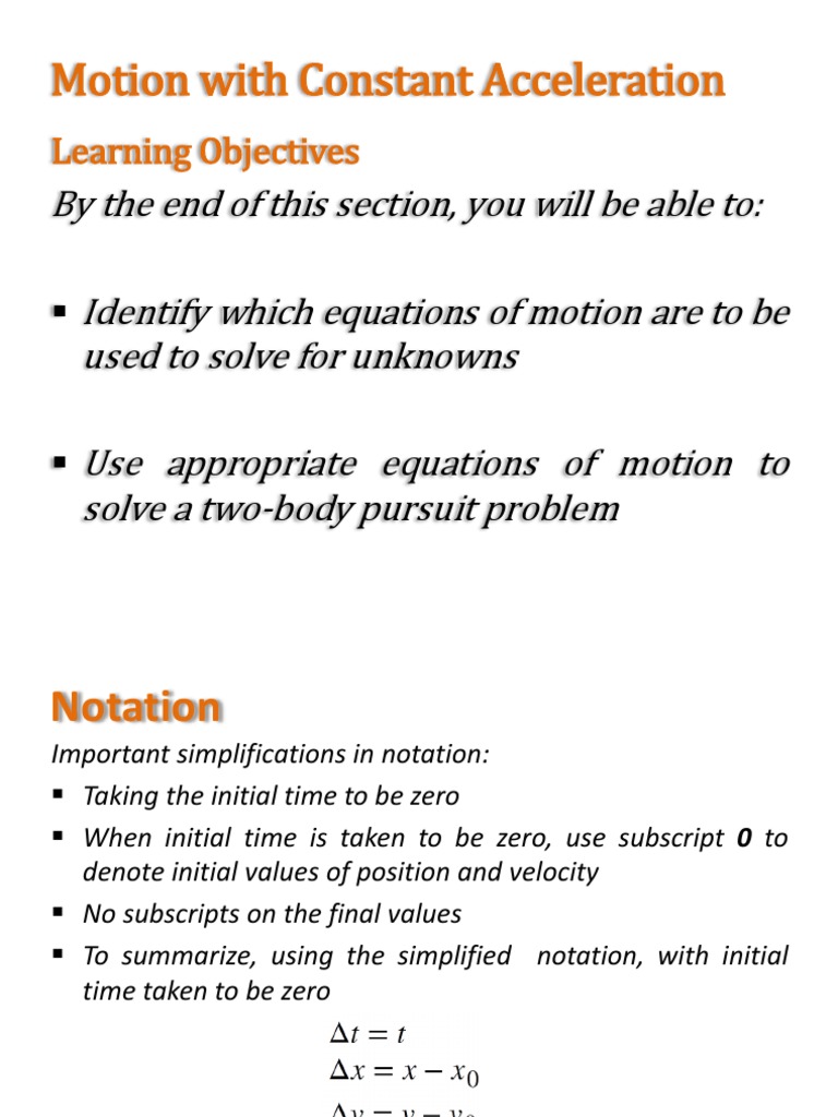 Equations of Motion with Constant Acceleration | PDF