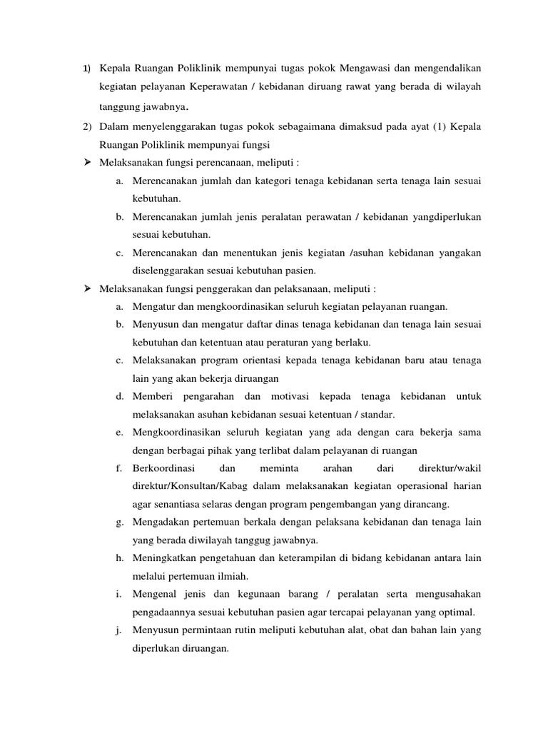 Tugas Kepala Ruangan Poliklinik | PDF | Karier & Perkembangan | Kesehatan Holistik