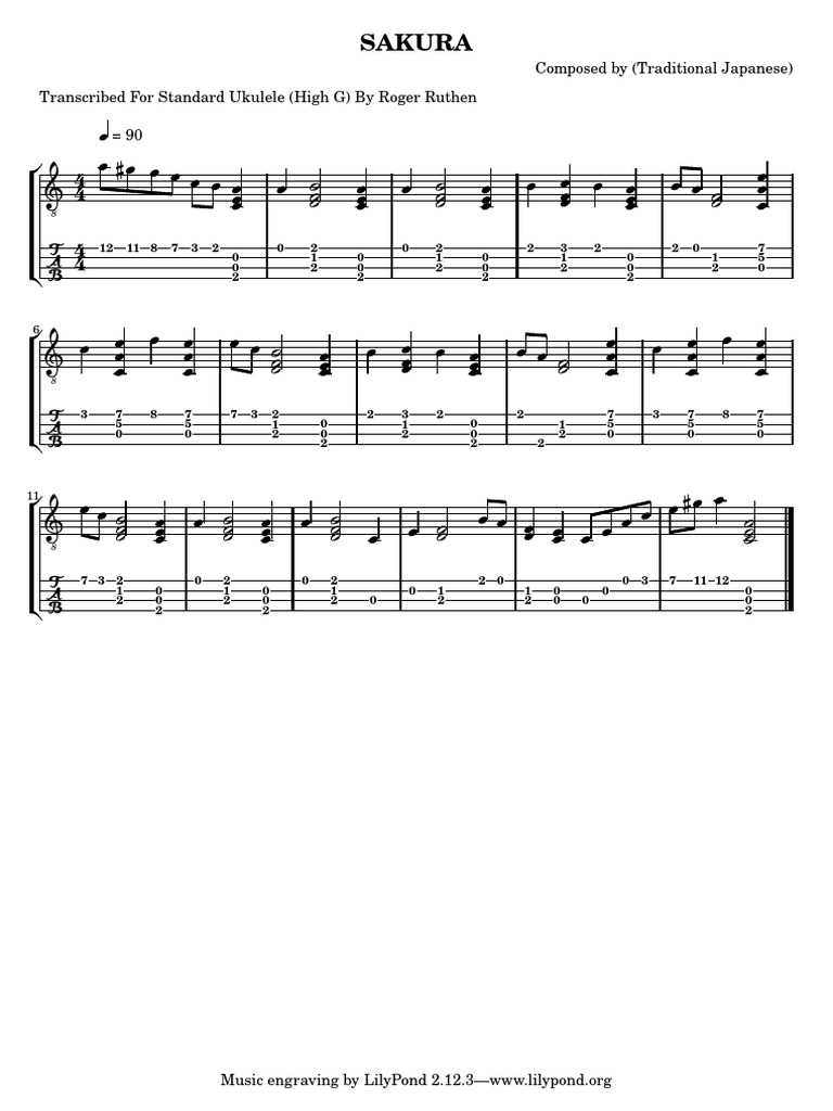 Sakura - Ukulele (Intermediate) PDF | PDF | Sheet Music | Musical Notation