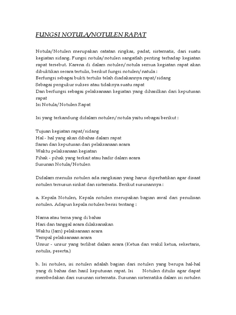 Fungsi Notula Atau Notulen Rapat | PDF