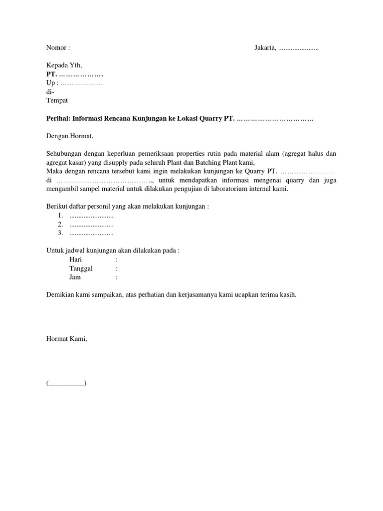 Contoh Surat Kunjungan Quarry | PDF