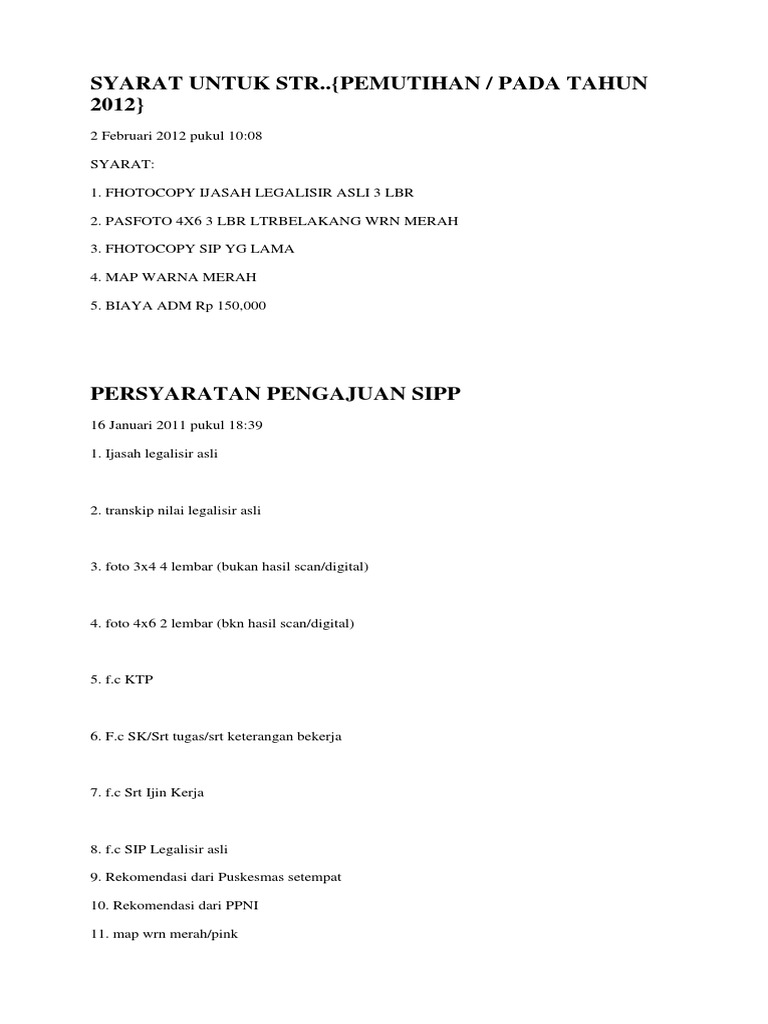 Syarat Pengajuan STR dan SIP Perawat | PDF | Sains & Matematika