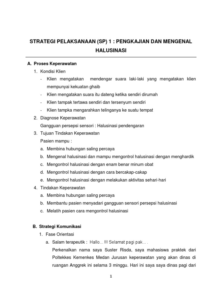 Strategi Pelaksanaan (SP) 1 Halusinasi Pendengaran | PDF