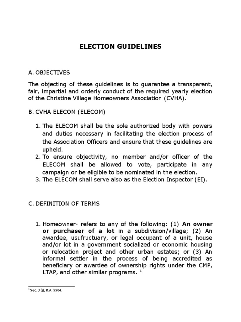 CVHA Election Guidelines 2023 | PDF | Lease | Justice