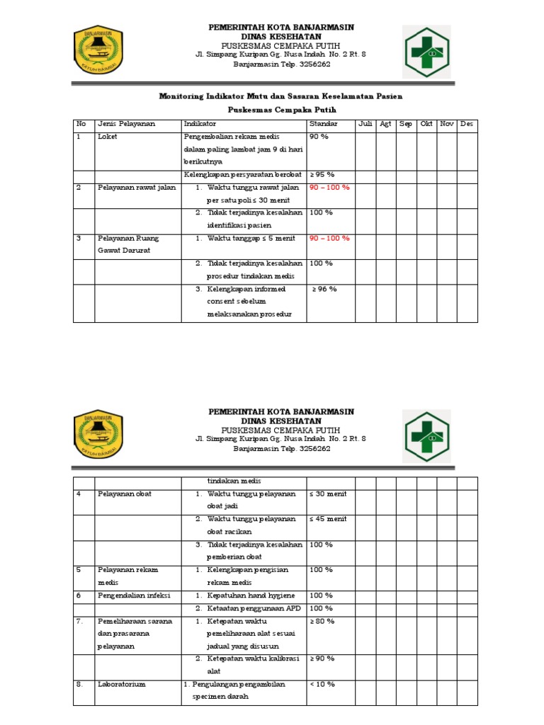 Indikator Mutu Puskesmas Cempaka Putih | PDF