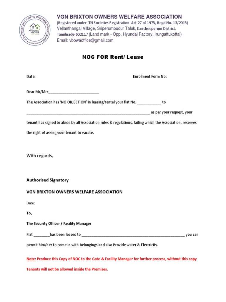 General - NOC For Tenants | PDF | Lease | Government