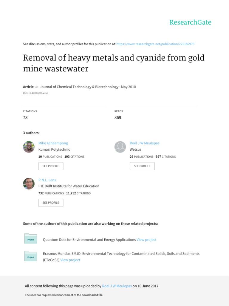 Heavy Metal and Cyanide Removal Techniques | PDF | Ion Exchange ...