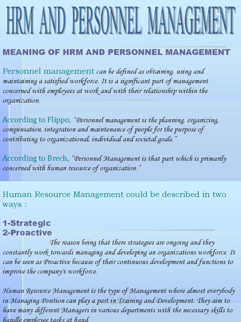 HRM Vs - Personnel MGT | PDF | Employment | Human Resource Management
