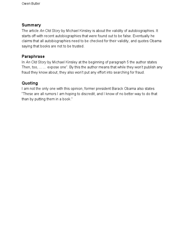 Paraphrasing, Quoting, Summarizing Assignment PDF | PDF