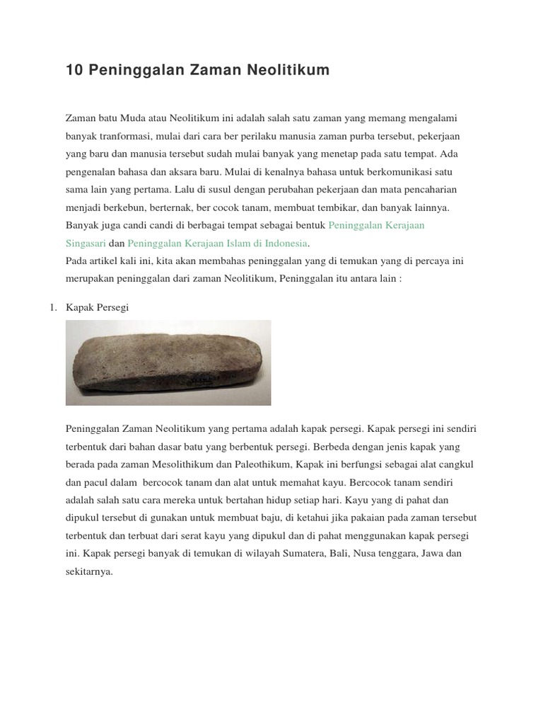 Peninggalan Utama Zaman Neolitikum | PDF