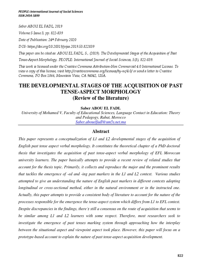 The Developmental Stages of The Acquisition of Past Tense-Aspect Morphology | PDF