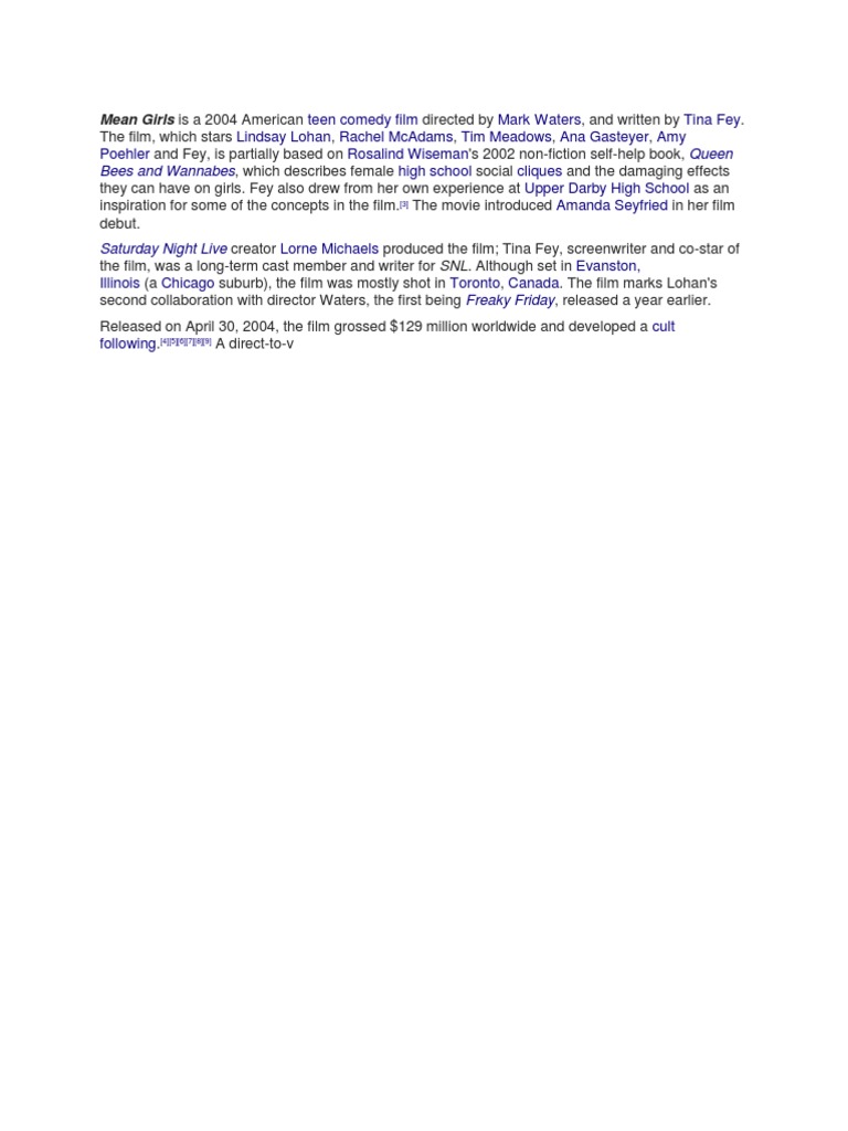 Mean Girls: A 2004 Teen Comedy Classic | PDF | Social Science | Art