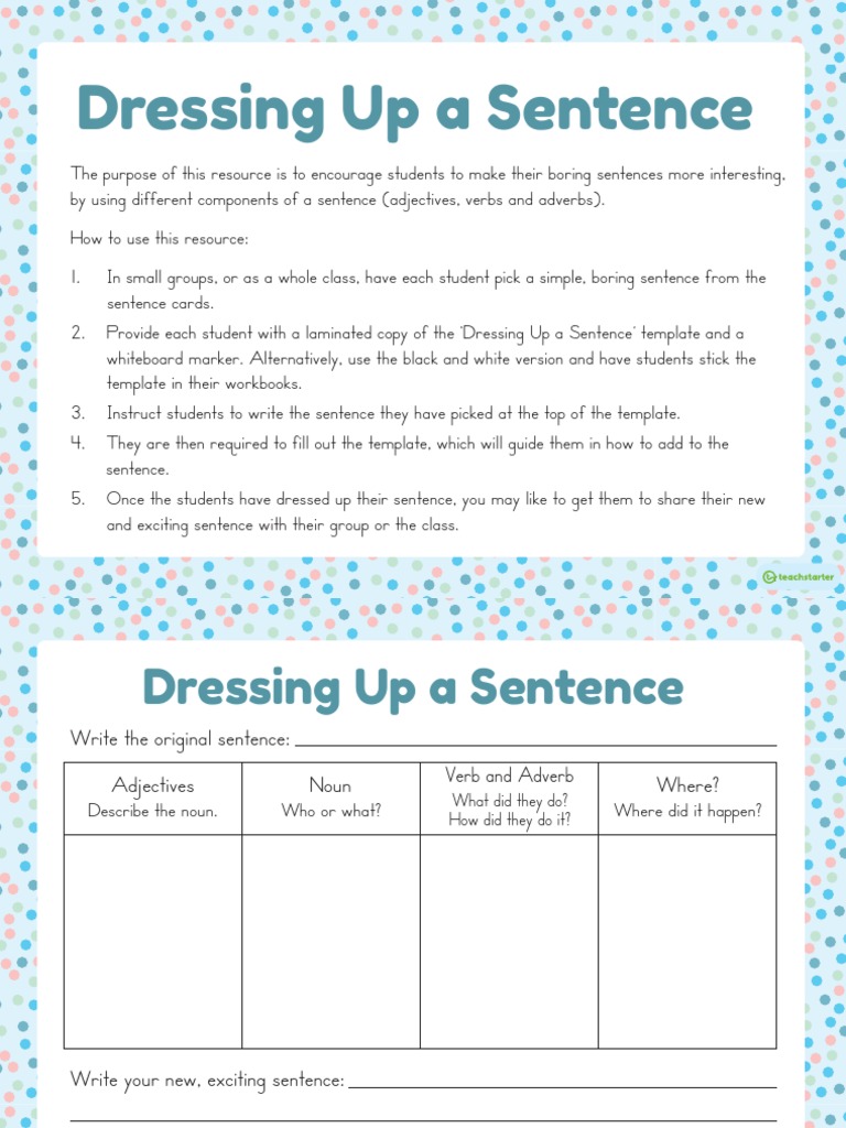 Dressing Up A Sentence Activity | PDF