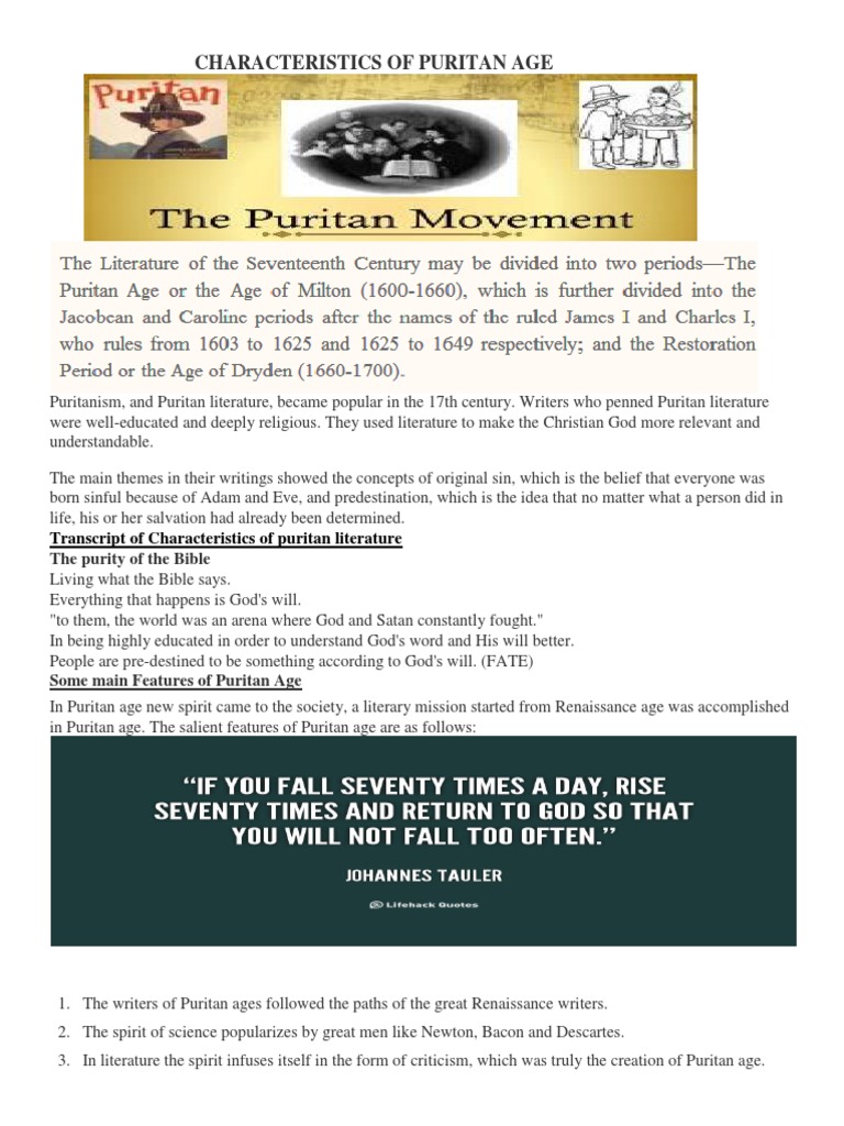 Characteristics of Puritan Literature | PDF | History | Religion ...