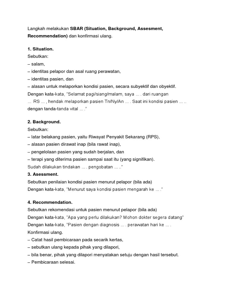 Langkah Melakukan SBAR | PDF | Kesehatan Holistik