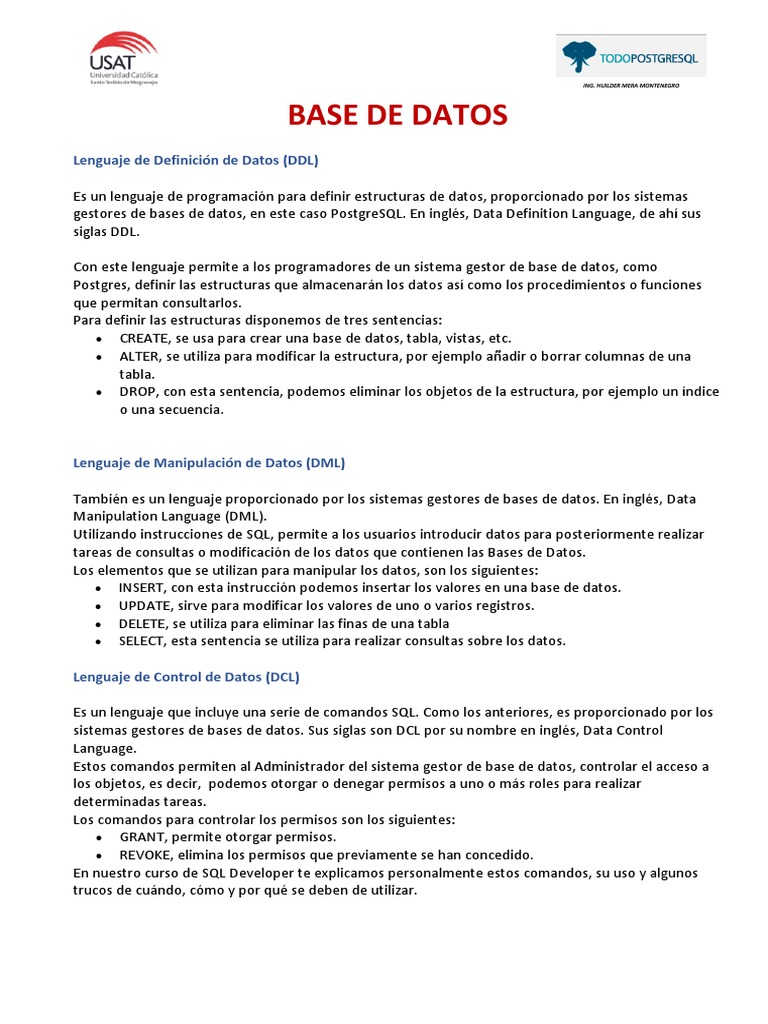 Clase 01 - Diferencias DDL-DML-DCL - Base - Script | PDF