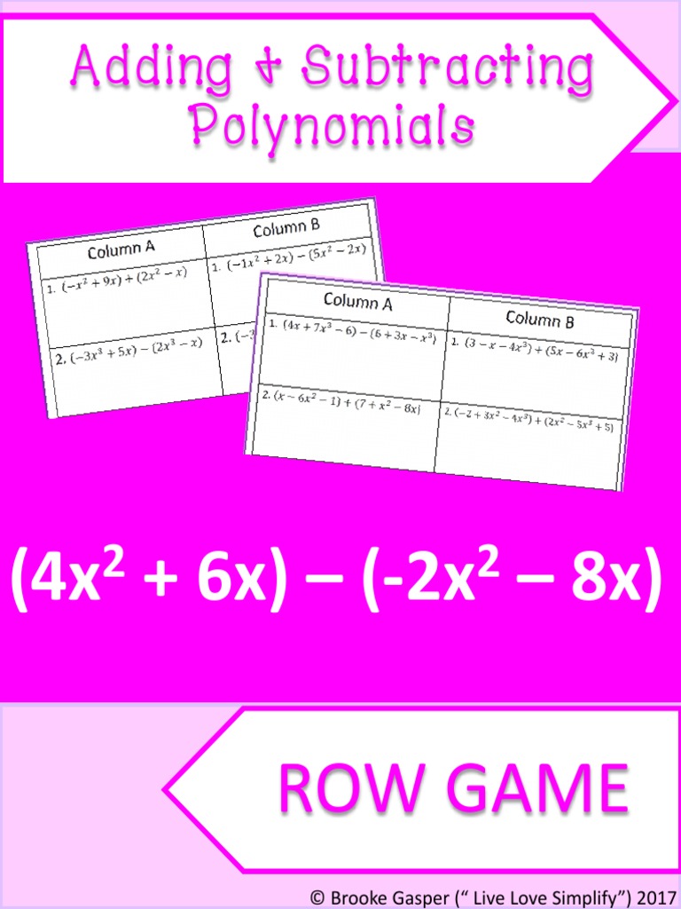 Addingand Subtracting Polynomials Row Game | PDF