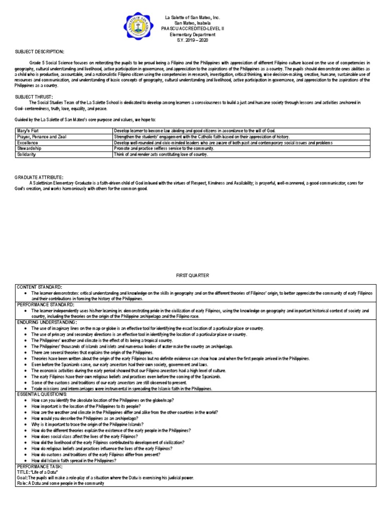 Curriculum-Map - Social Science 5 | PDF