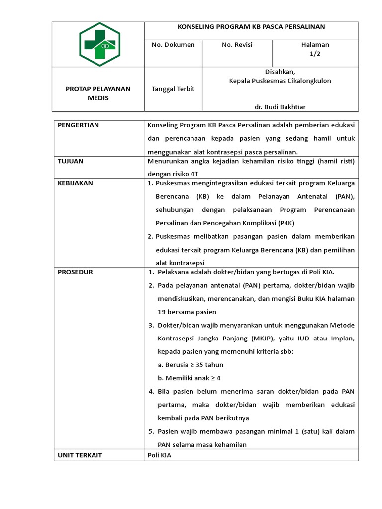 SOP KB Pasca Persalinan | PDF
