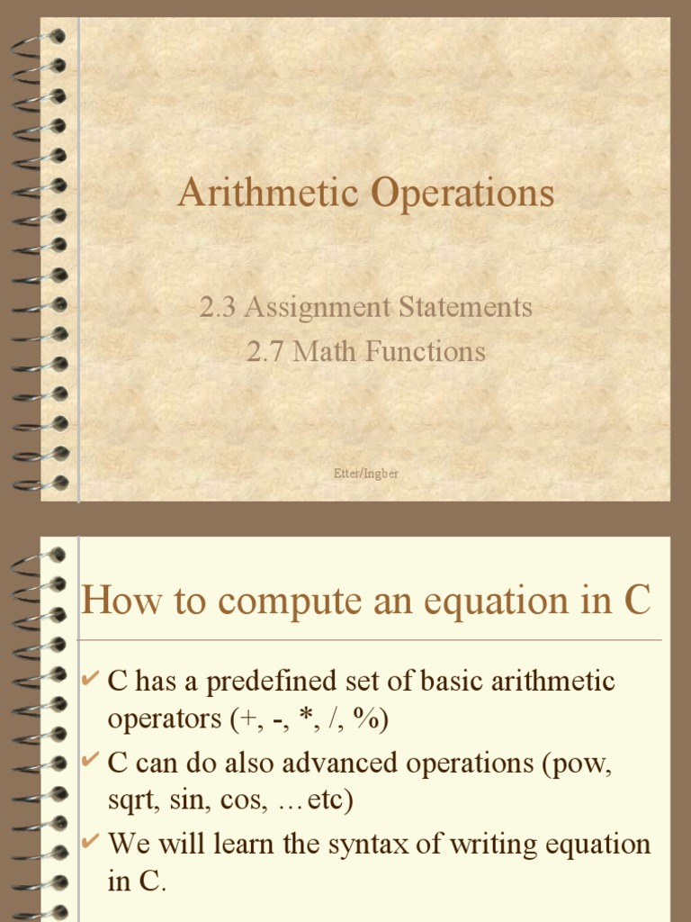 Arithmetic Operations: 2.3 Assignment Statements 2.7 Math Functions ...