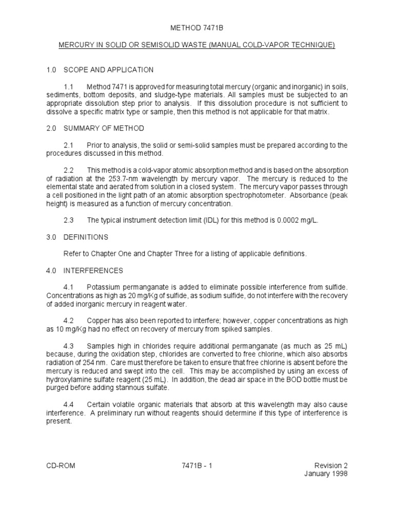 Epa - 7471b MERCURY IN SOLID OR SEMISOLID WASTE (MANUAL COLD-VAPOR ...