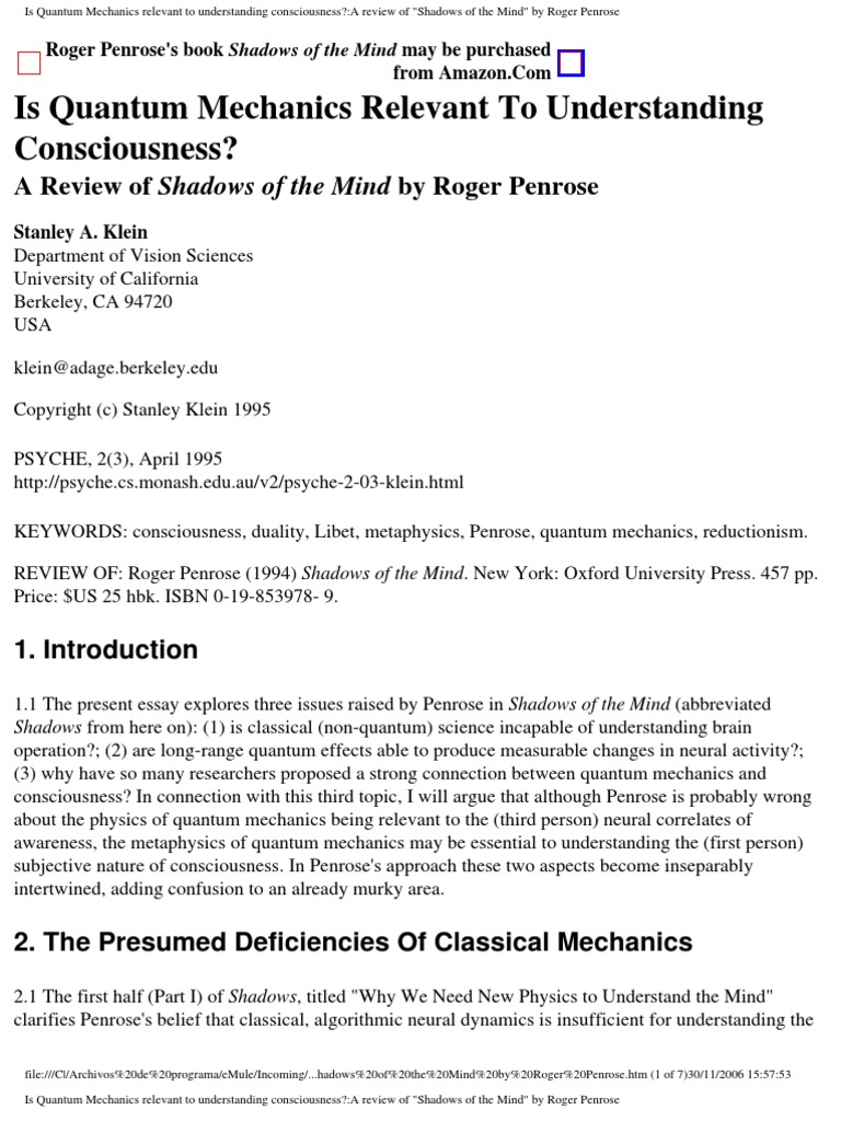 Penrose Is Quantum Mechanics Relevant To Understanding Consciousness ...