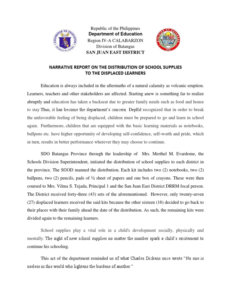 Distribution of School Supplies Report | PDF