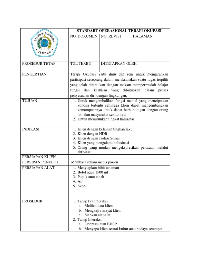 SOP Terapi Okupasi untuk Halusinasi | PDF