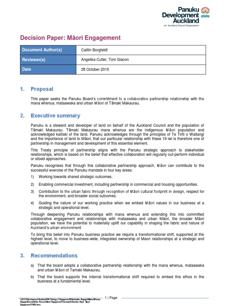 Decision Paper Maori Engagement | PDF | Career & Growth | Social Science