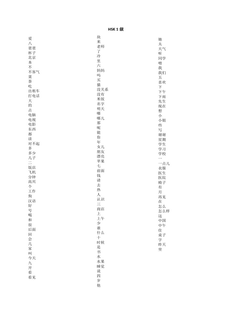 Kosakata Mandarin HSK 1 Sampai 6 | PDF