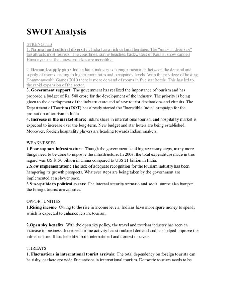 Swot For Hotel | PDF | Tourism | Economies