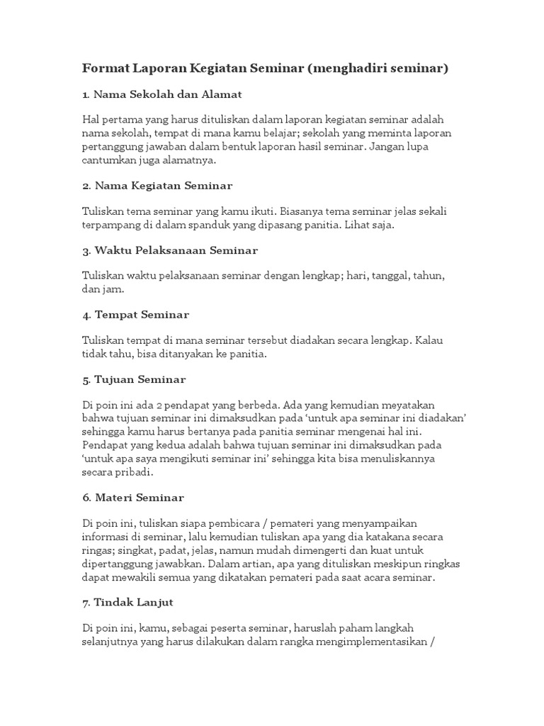 Contoh Buat Laporan Seminar Repost SBH | PDF