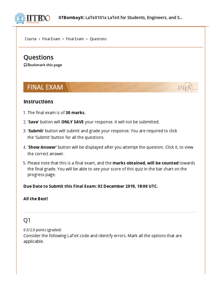 LaTeX Final Exam Instructions and Questions | PDF