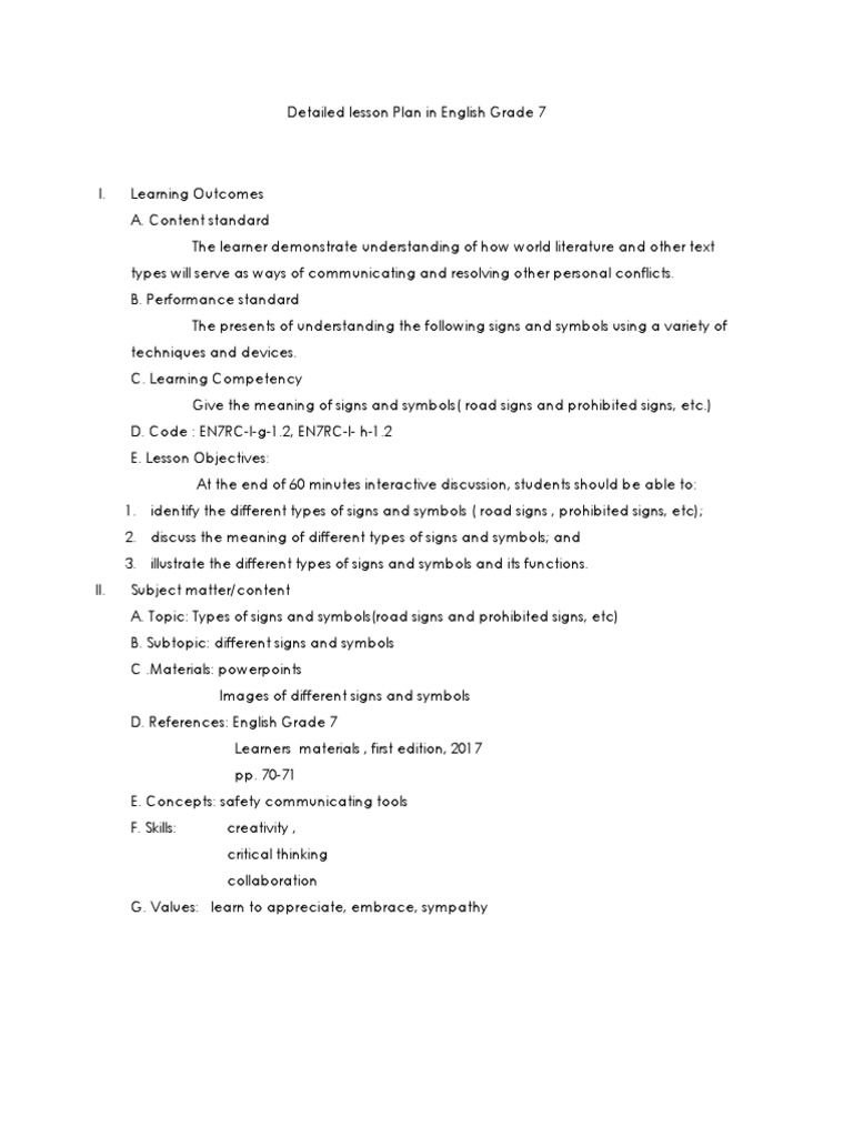 Detailed Lesson Plan in English Grade 7 | PDF