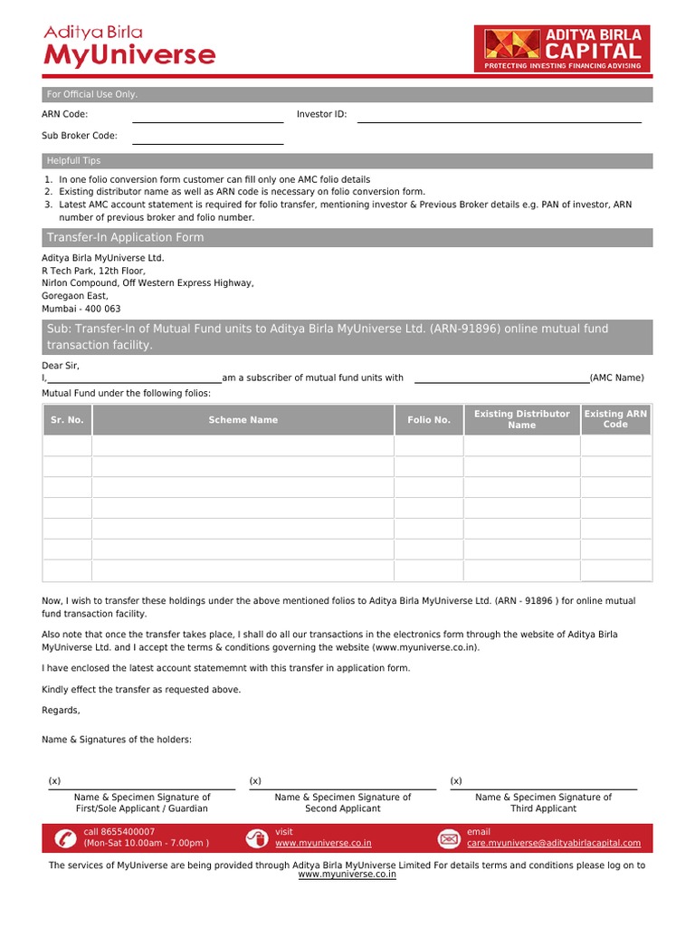 Folio Transfer Form PDF | PDF