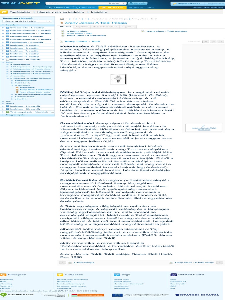 Irodalom - 10. Osztály | PDF