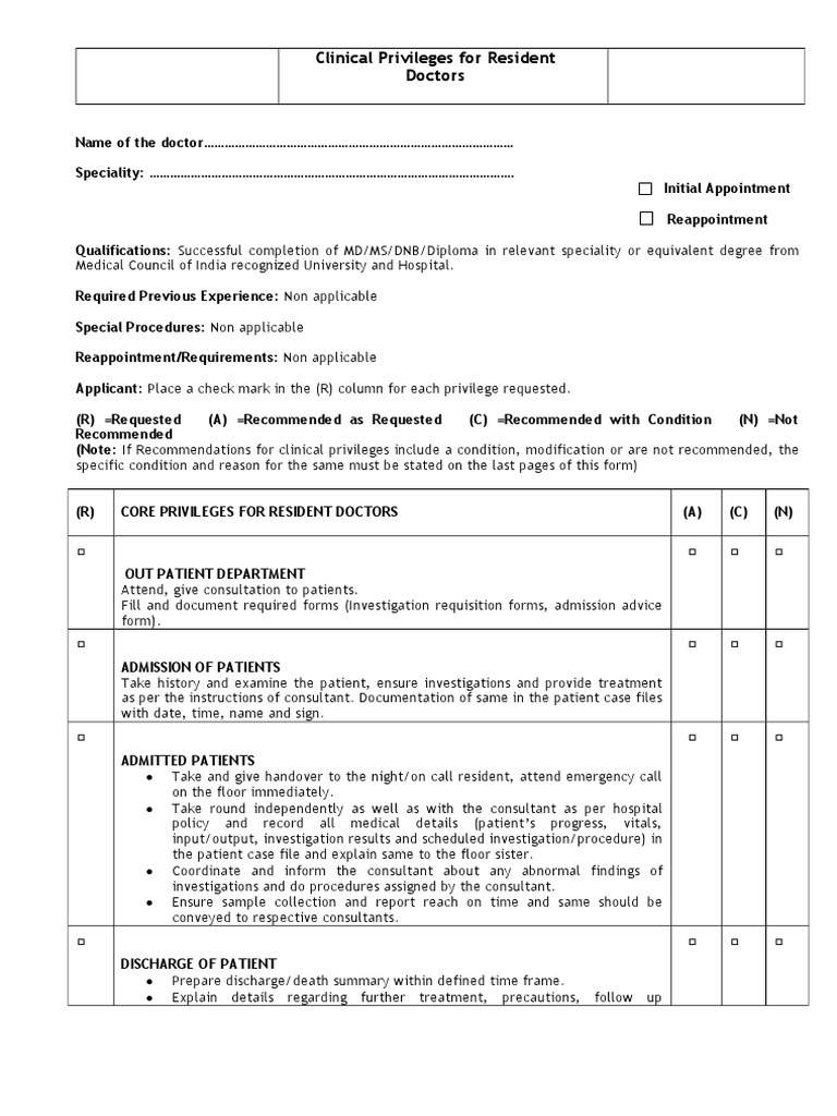 3.16CC-Clinical Privileges For Resident Doctors | PDF