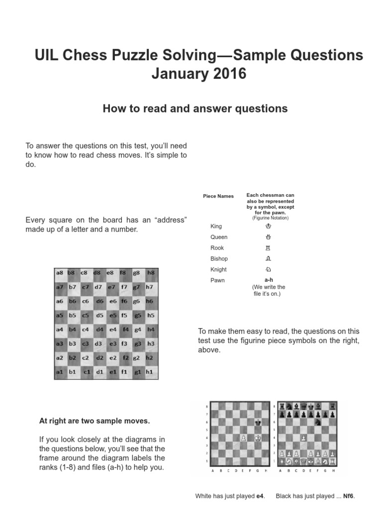 UIL Chess Puzzle Solving-Sample Questions | PDF