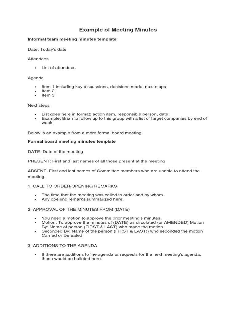 Example of Meeting Minutes | PDF