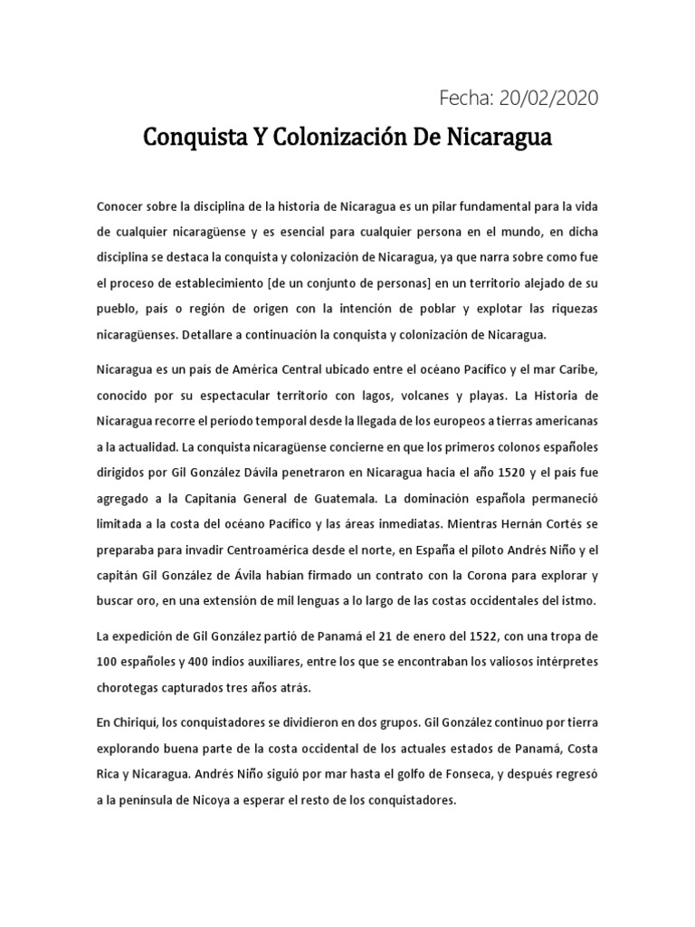 Conquista Y Colonización de Nicaragua | PDF