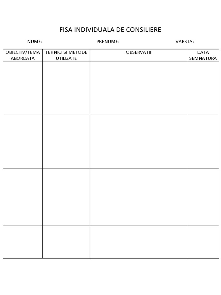 Fisa Individuala de Consiliere | PDF