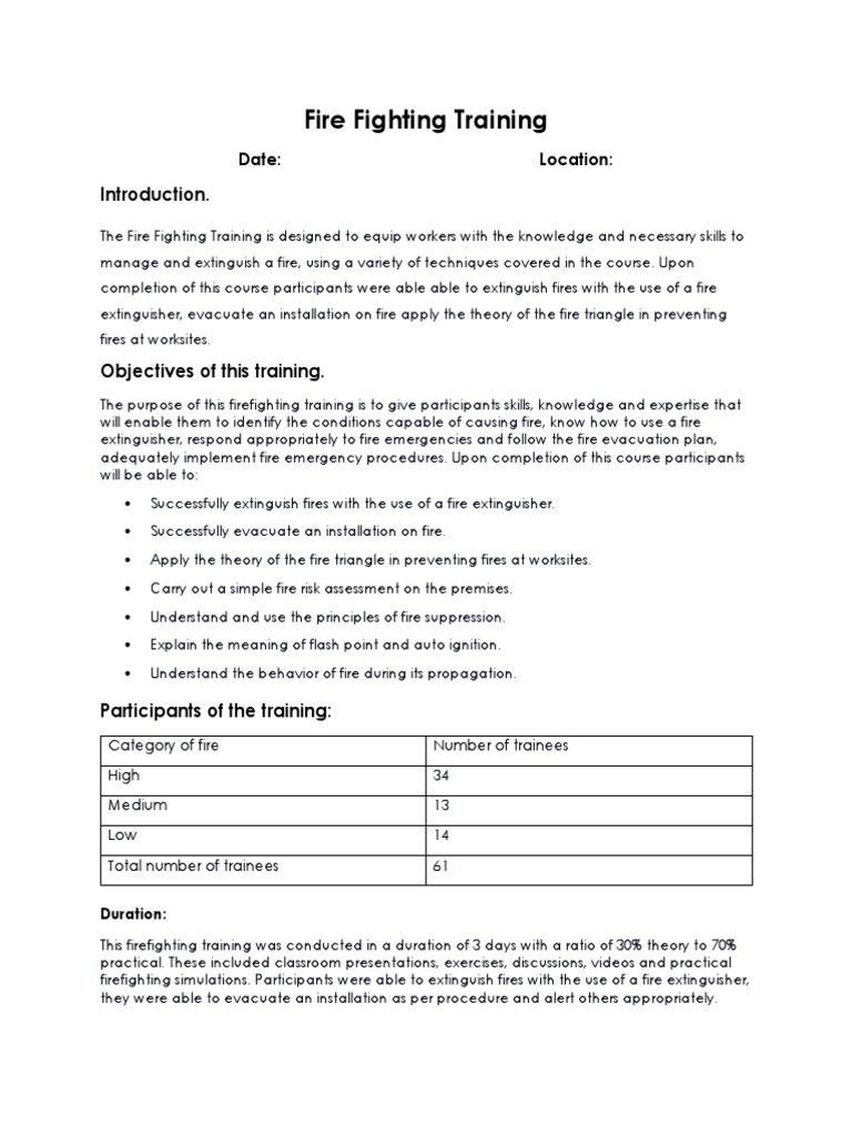Fire Fighting Training Report PDF | PDF | Art | Technology & Engineering