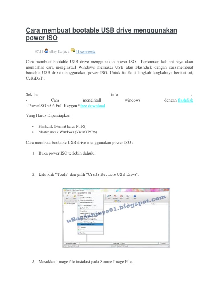 Cara Membuat Bootable USB Drive Menggunakan Power ISO | PDF