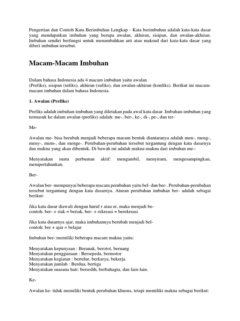 Pengertian Dan Contoh Kata Berimbuhan Lengkap | PDF | Karier & Perkembangan
