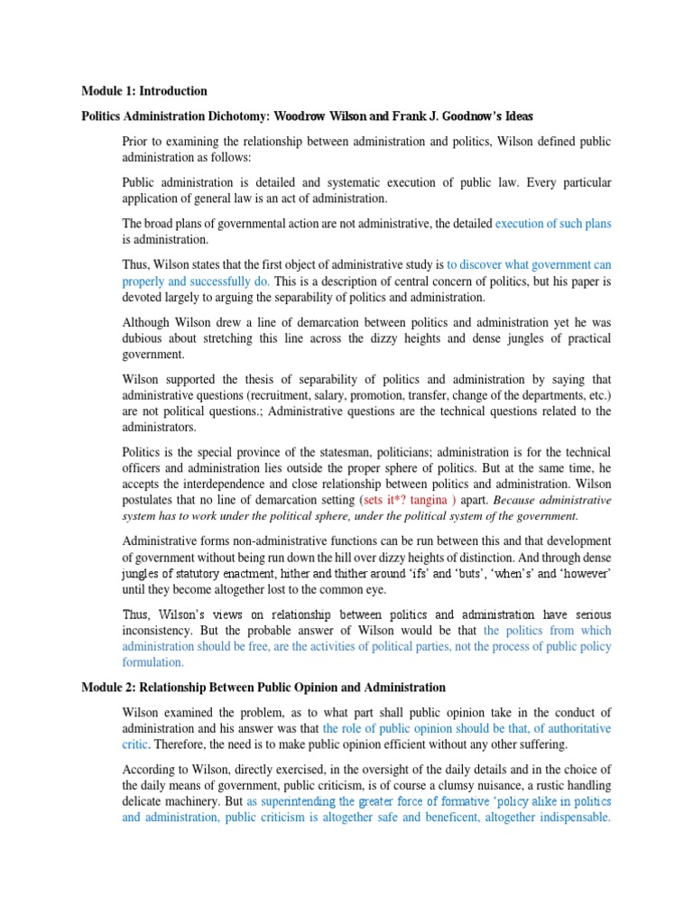 NOTES Politics Administration Dichotomy | PDF