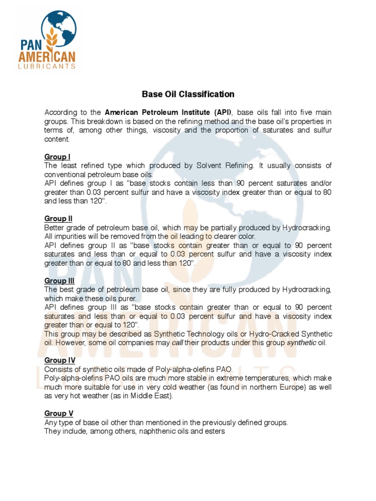 Base Oil Classification | PDF